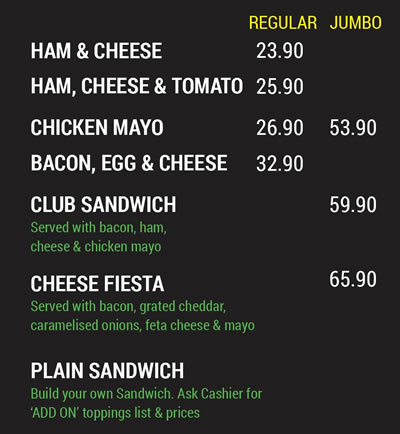Stadium Club Menu